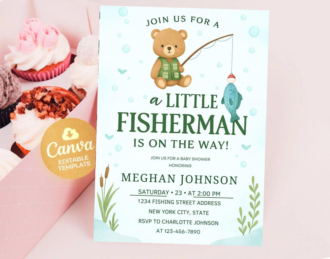 Fishing Baby Shower Invitation Set: Editable Little Fisherman Theme - Etsy