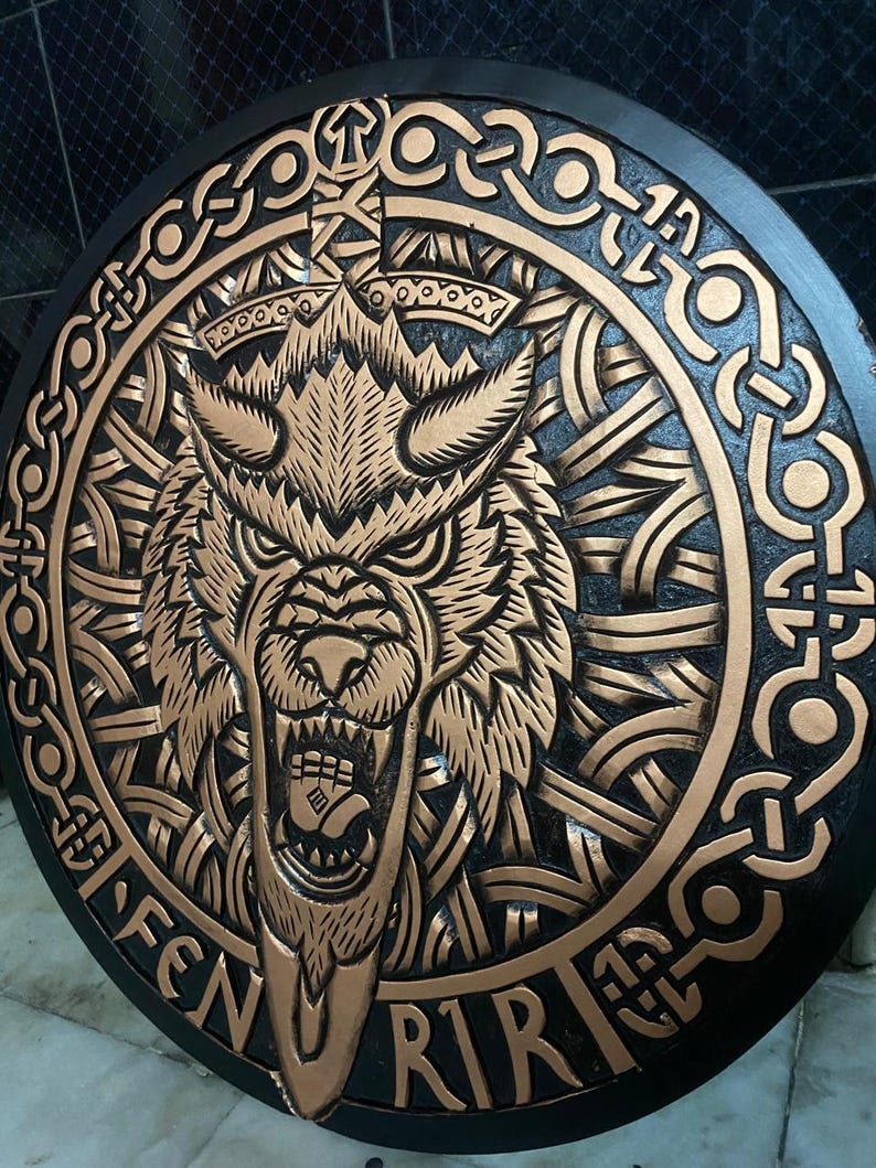 Fenrir's Wrath: Exquisitely Handcrafted Viking Shield Featuring ...