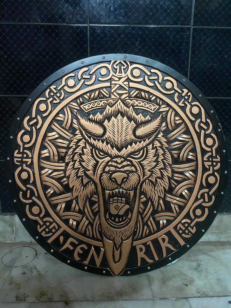 Fenrir's Wrath: Exquisitely Handcrafted Viking Shield Featuring ...