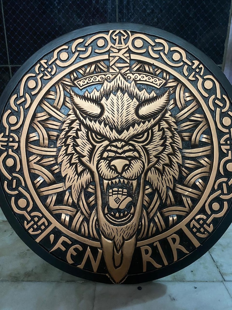 Fenrir's Wrath: Exquisitely Handcrafted Viking Shield Featuring ...