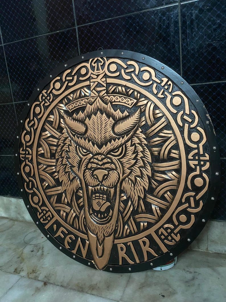Fenrir's Wrath: Exquisitely Handcrafted Viking Shield Featuring ...