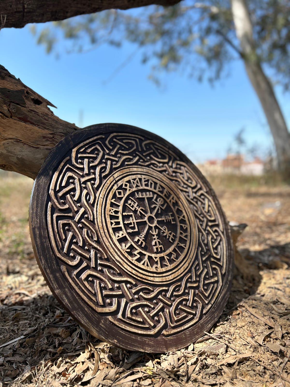 Handmade Viking Shield: Runic Helm of Awe, Celtic Knot Wood Wall Art - Etsy