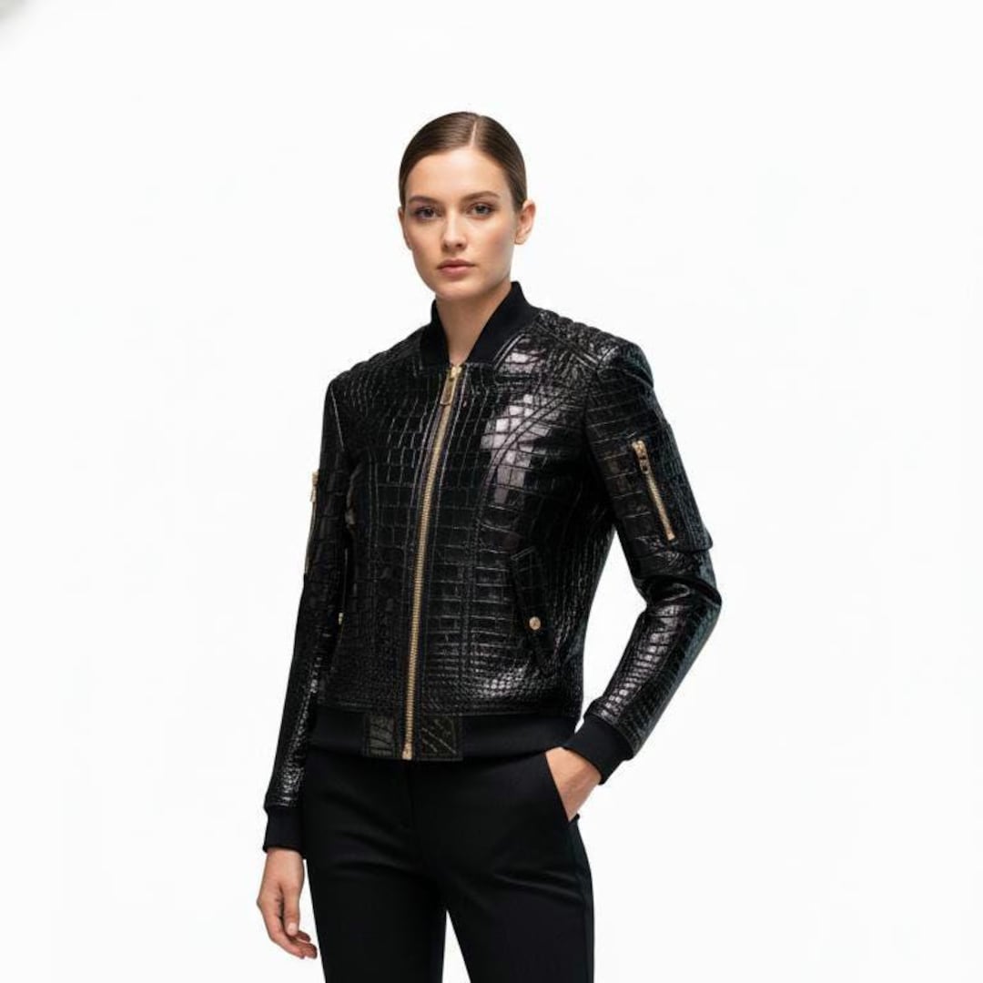 Women Luxury Crocodile Skin Style Original Black Italian Jacket - Etsy