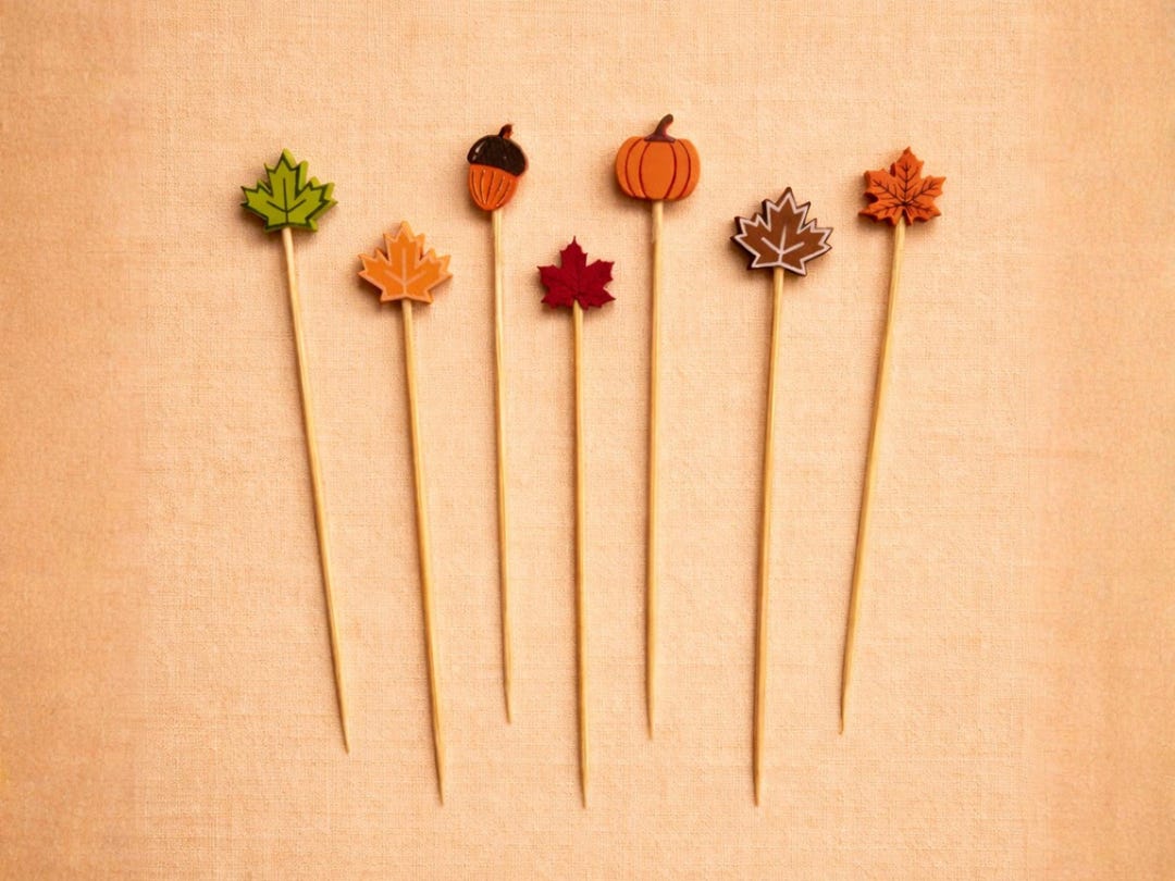Fall Cocktail Picks, Thanksgiving Bamboo Toothpicks With Leaf & Pumpkin ...