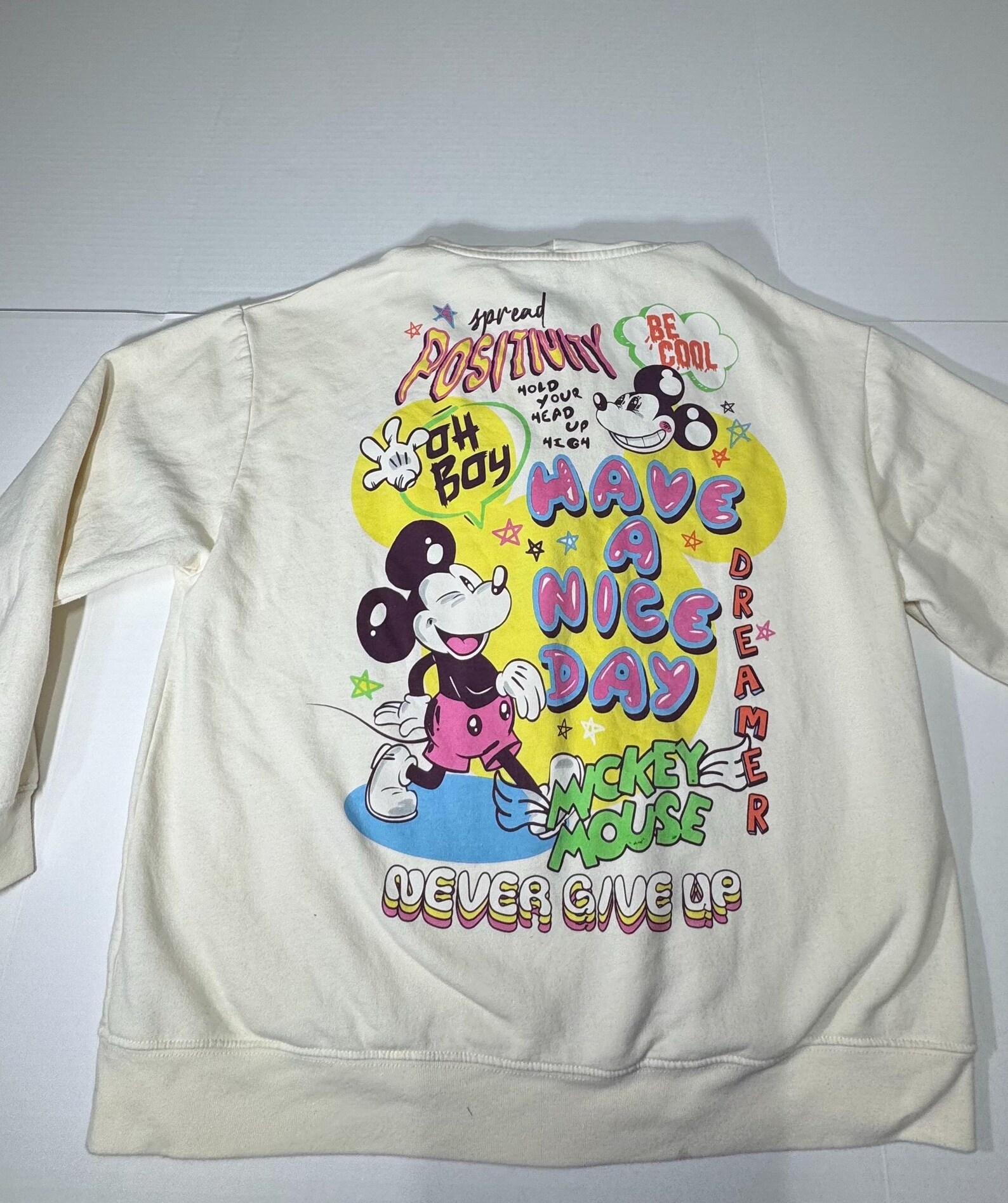 Disney Mickey Mouse Positivity Zip up Hoodie XL Cream Have a Nice Day ...