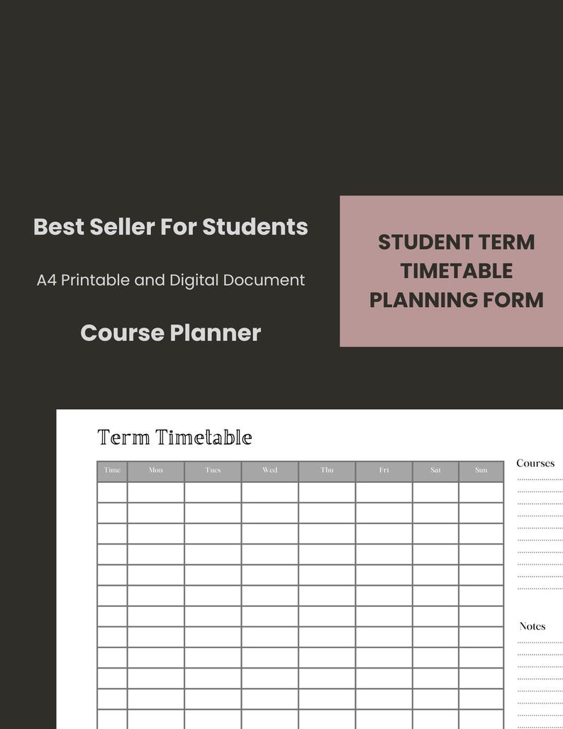 Timetable Planning Guide. Perfect for Students. A4 Digital and ...