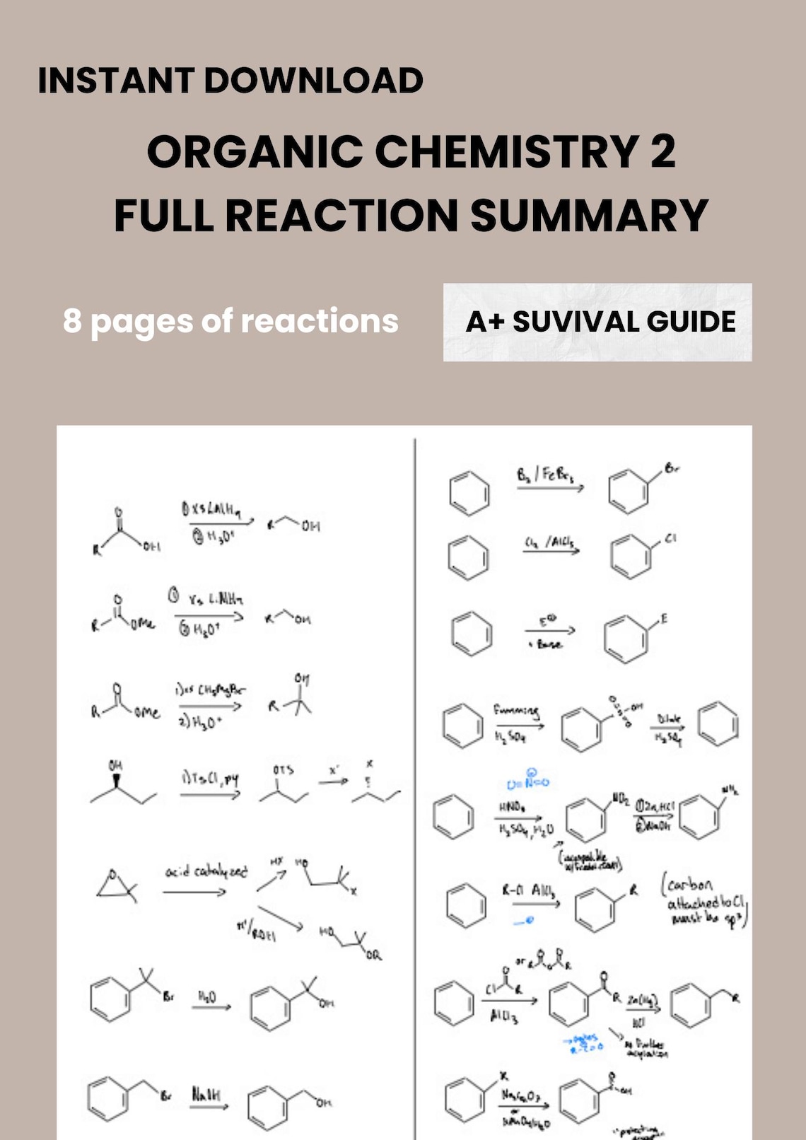 Organic Chemistry Reaction Summary - Etsy