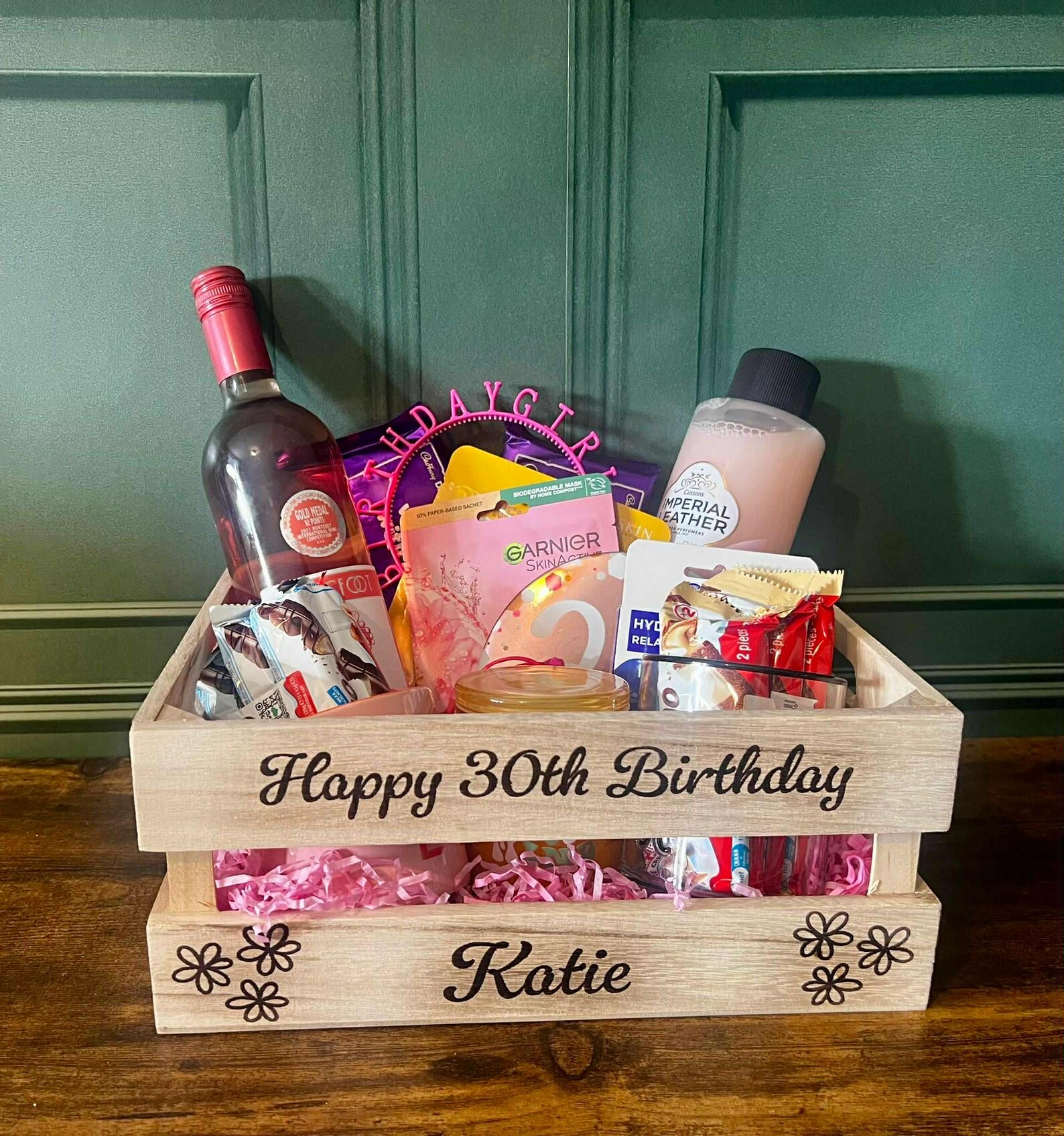 Personalised Wooden Birthday Crate: Hand-burned Engraved Keepsake Gift ...