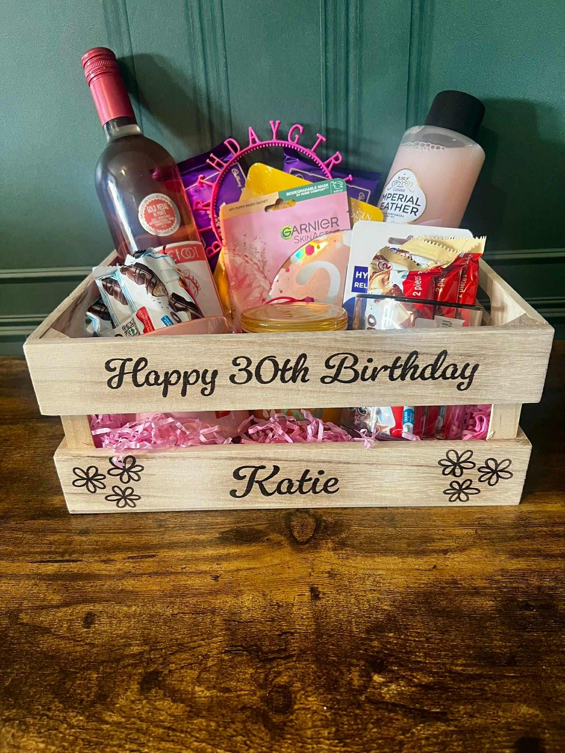 Personalised Wooden Birthday Crate: Hand-burned Engraved Keepsake Gift ...