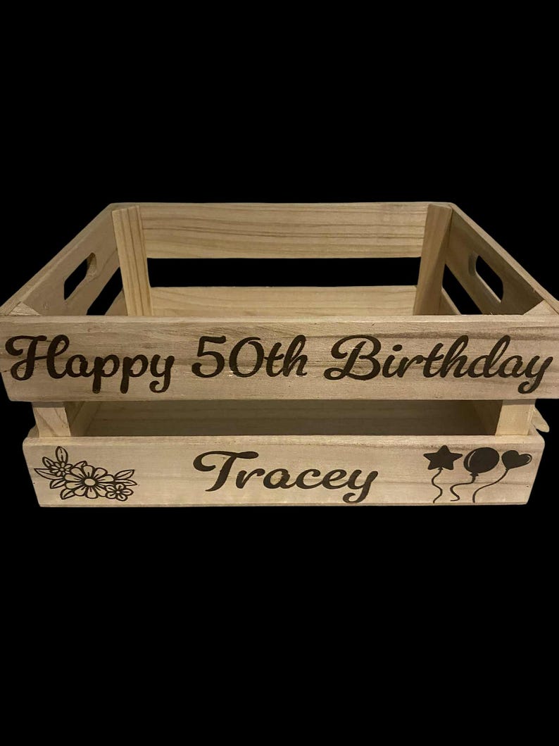 Personalised Wooden Birthday Crate: Hand-burned Engraved Keepsake Gift ...