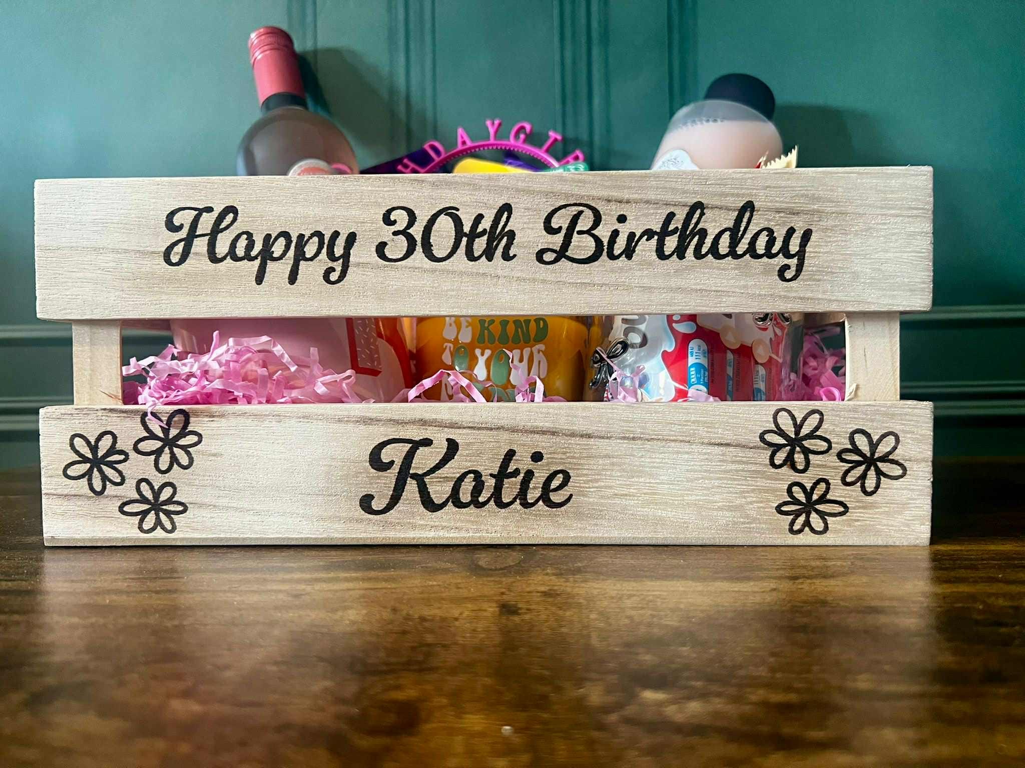 Personalised Wooden Birthday Crate: Hand-burned Engraved Keepsake Gift ...