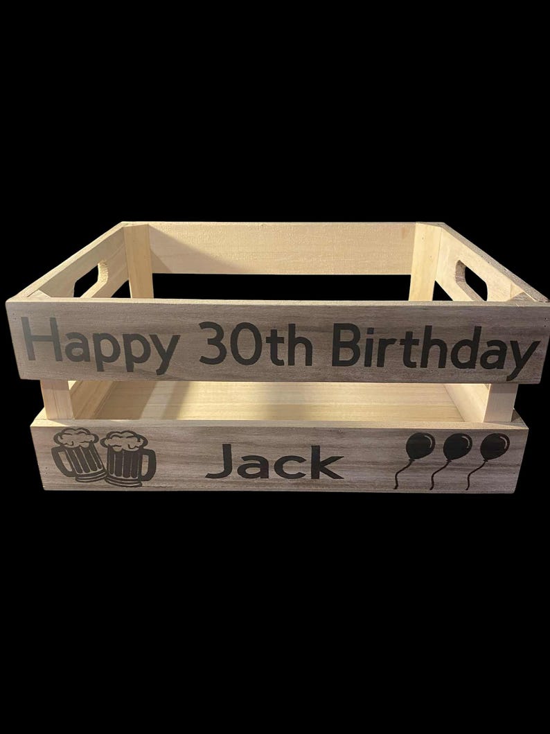 Personalised Wooden Birthday Crate: Hand-burned Engraved Keepsake Gift ...