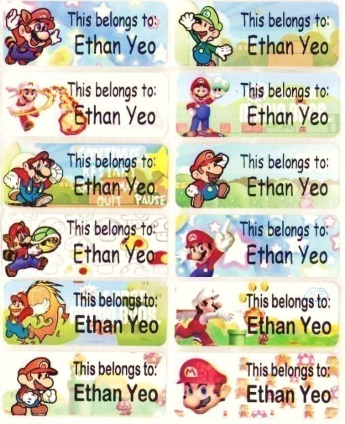 40 MARIO BROS Custom Vinyl Name Labels-SchoolDaycareEnvelope | Etsy