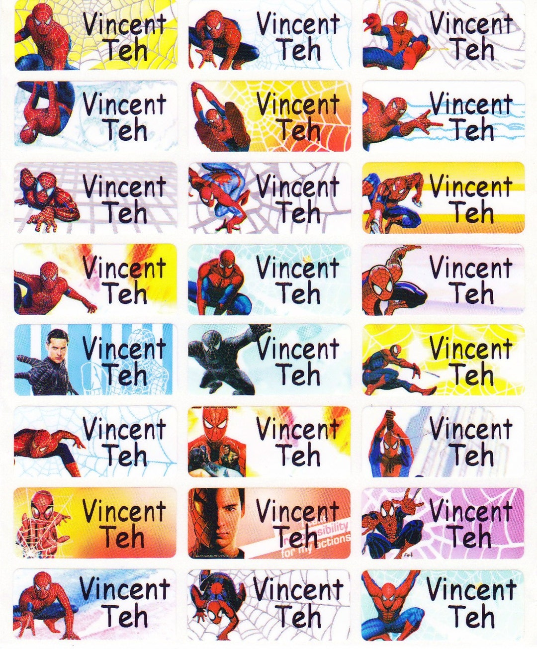 72 SPIDER MAN Custom Waterproof Name Labels-school,daycare,nursery ...
