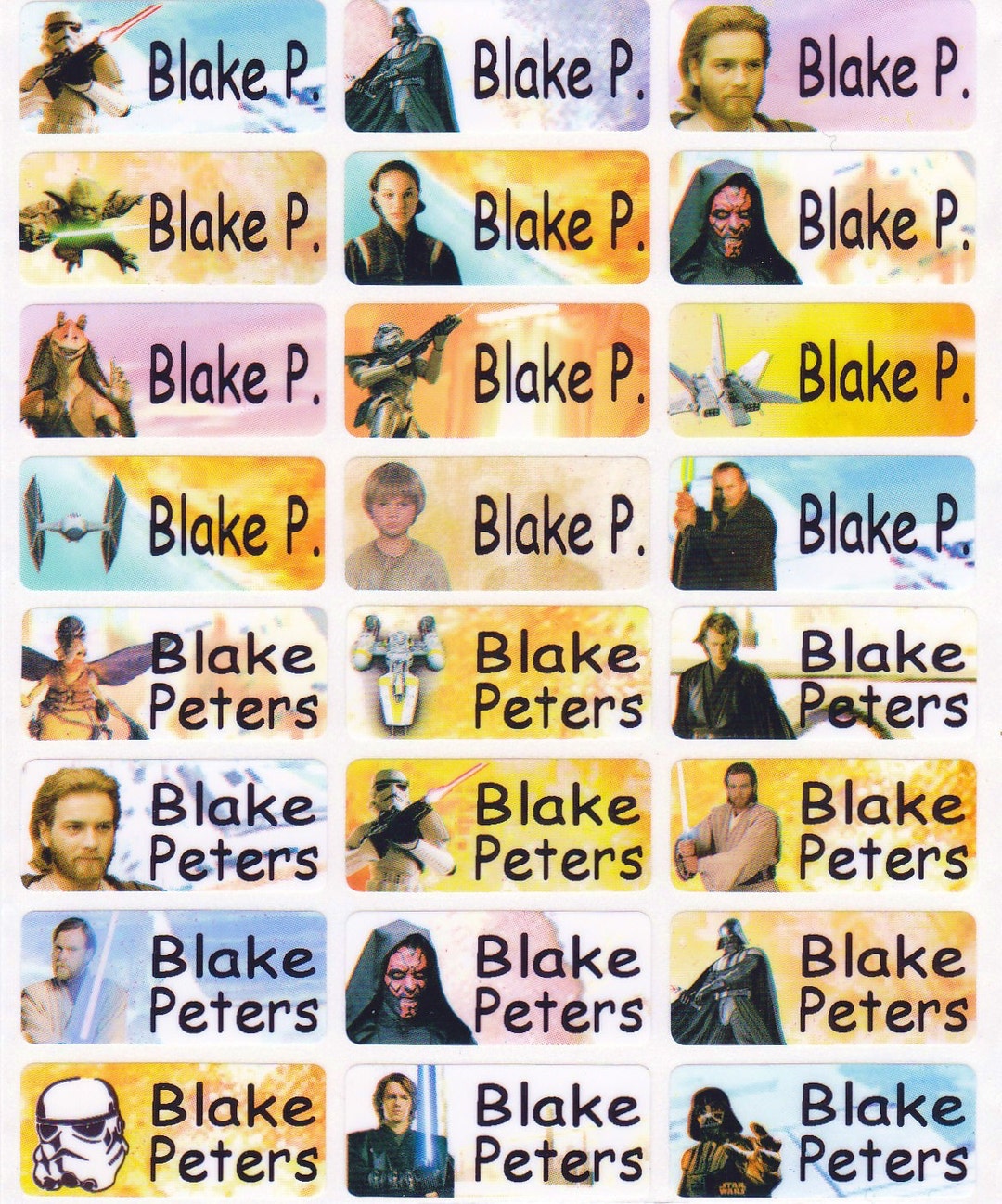 72 Star Wars for Boys Custom Waterproof Name Labels-school,daycare ...