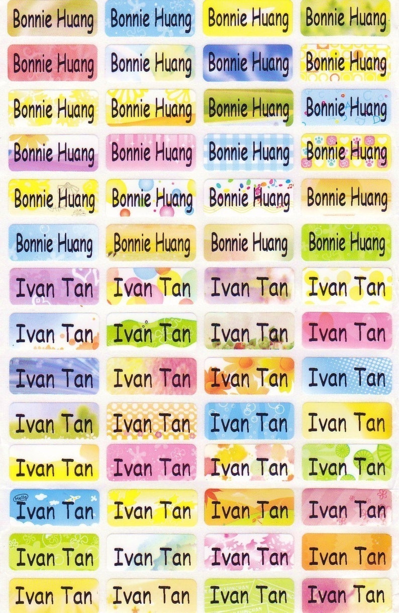120 COLORFUL Custom Waterproof Vinyl Name Labels-school,daycare ...