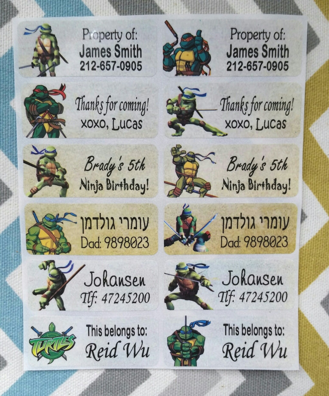 40 NINJA TURTLE Custom Waterproof Name Labels-school,daycare,sippy Cup ...