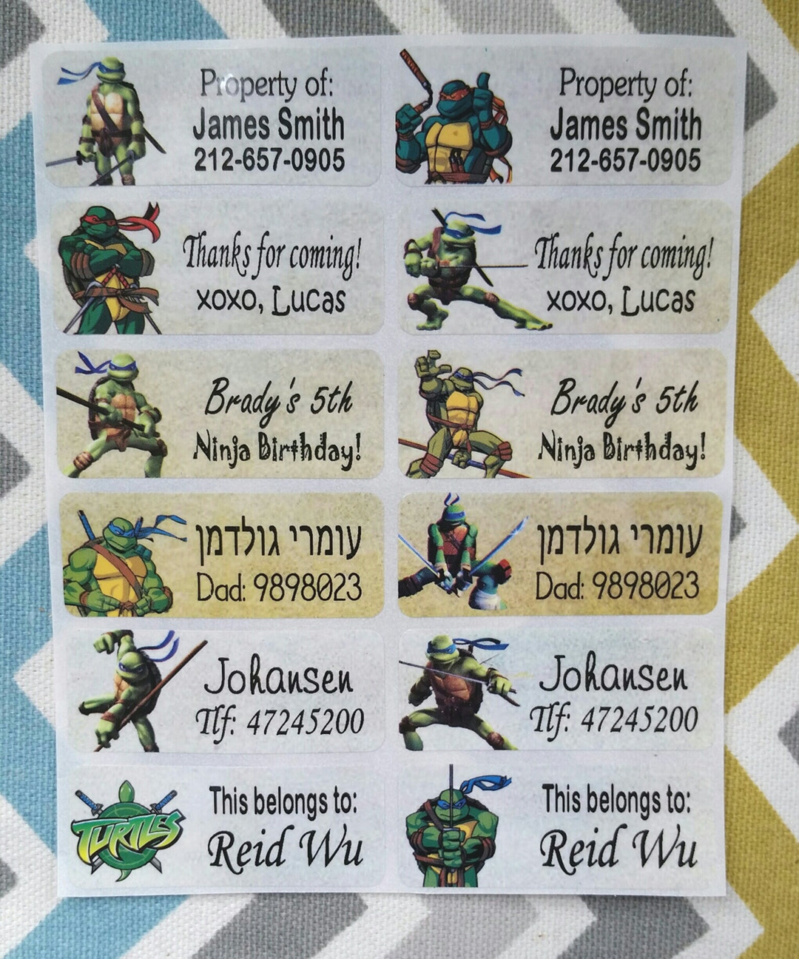 40 NINJA TURTLE Custom Waterproof Name Labels-school,daycare,sippy Cup ...