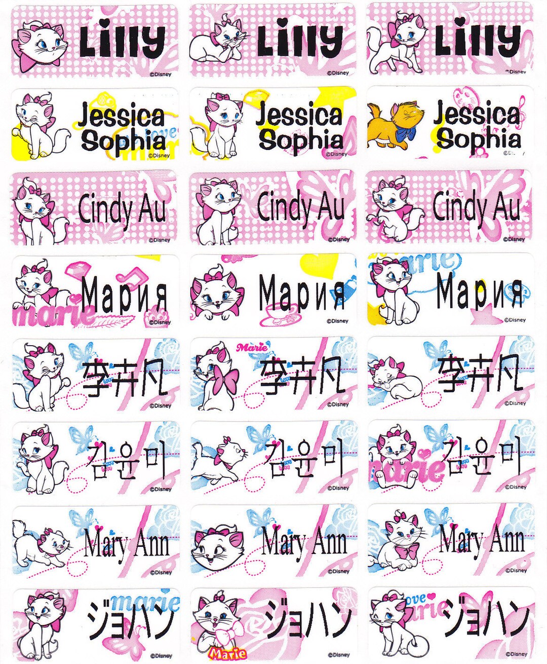 72 PINKY CAT Custom Waterproof Name Labels-school,daycare,envelope Seal ...