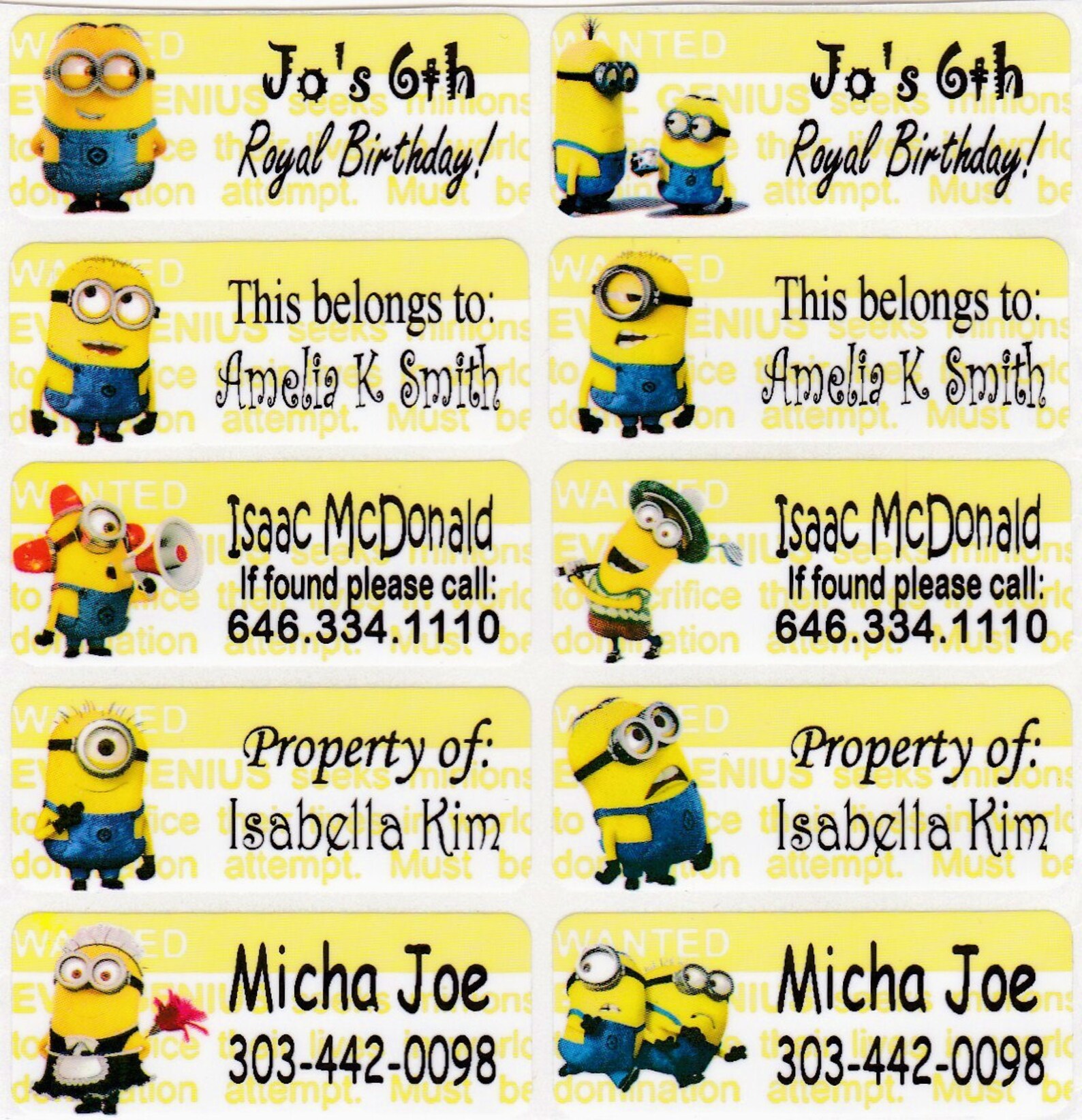 40 MINIONS Custom Waterproof Name Labels-school,daycare,sippy Cup,lunch ...
