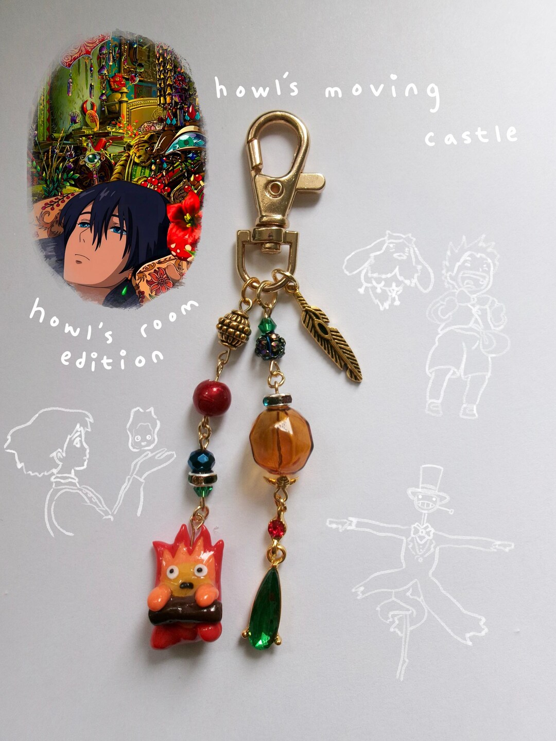 Howl's Moving Castle Keychain With Clay Calcifer - Etsy