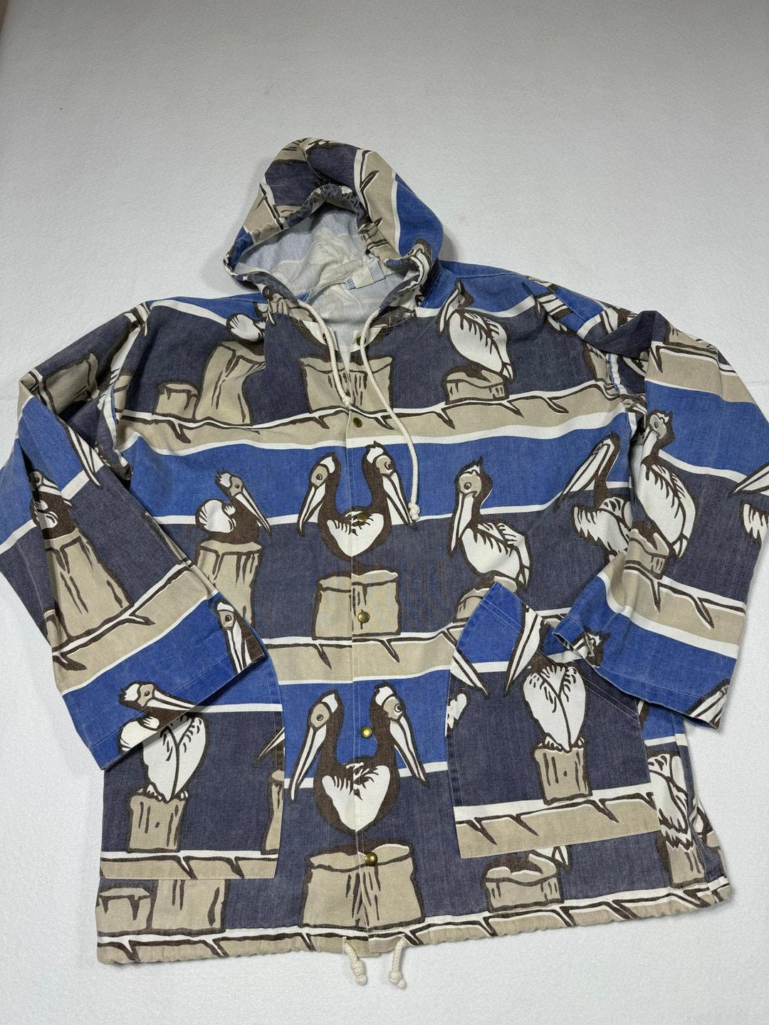 Vintage Michigan Rag Co Pelican Print Hoodie Jacket Coastal Pullover S ...