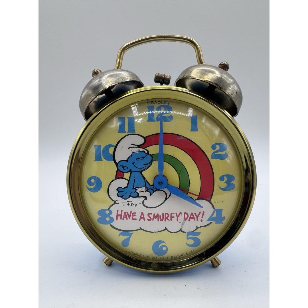 Vintage 80's Have a Smurfy Day Smurf Rainbow Twin Bell Alarm Clock ...
