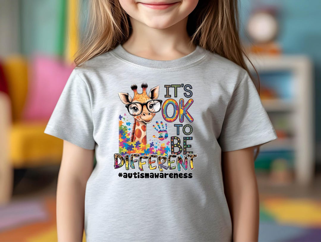 Autism Awareness Cute Giraffe Animal Its Ok to Be Different T-shirt ...
