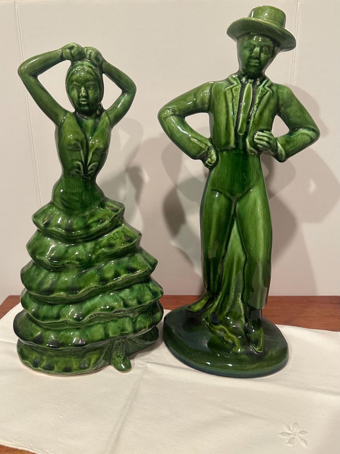 Pair of Vintage Green Glazed Ceramic Spanish Flamenco Dancer Figurines ...