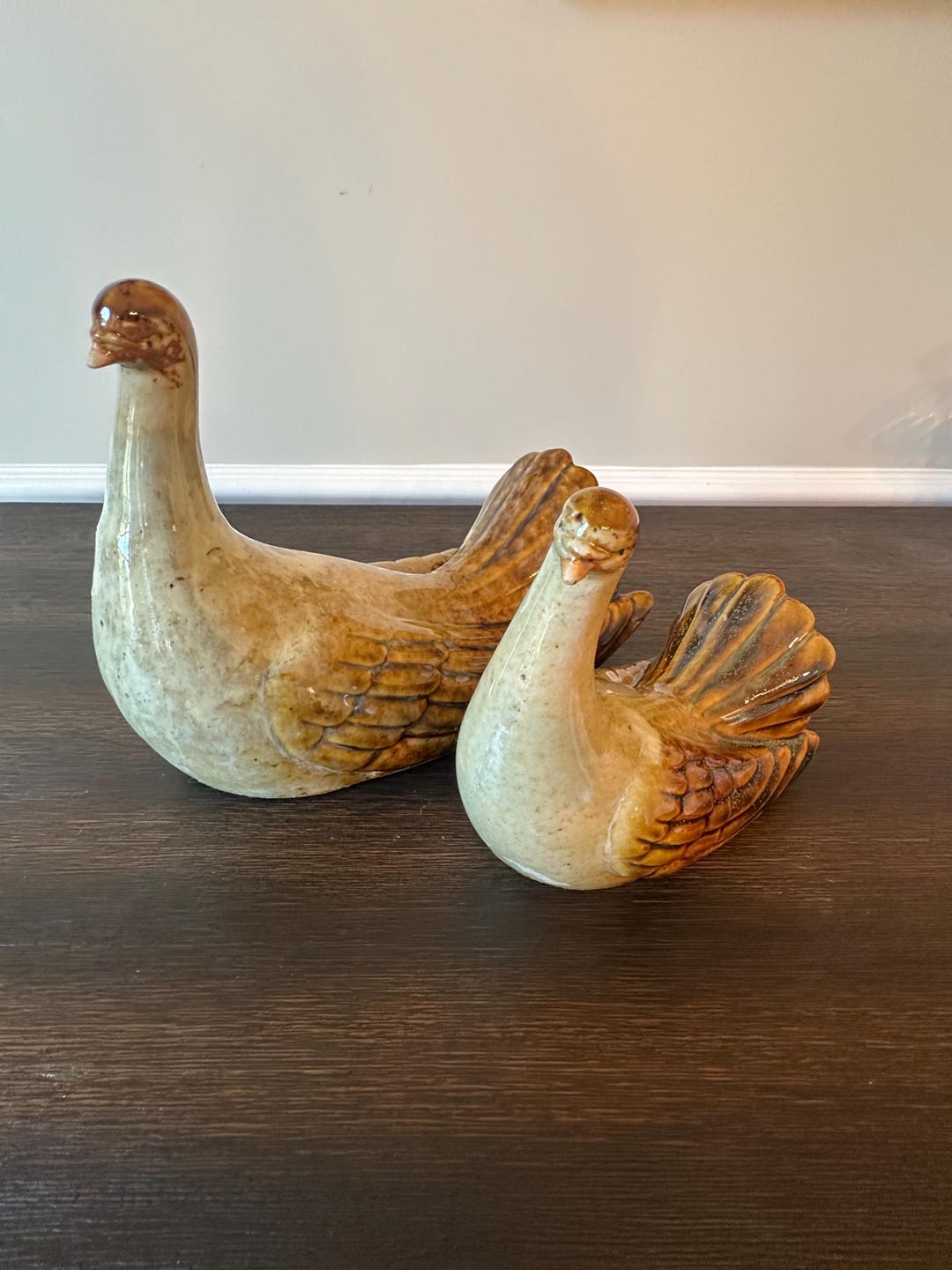 Vintage Ceramic Doves Pigeons Brown Glazed Pottery Set of 2 - Etsy