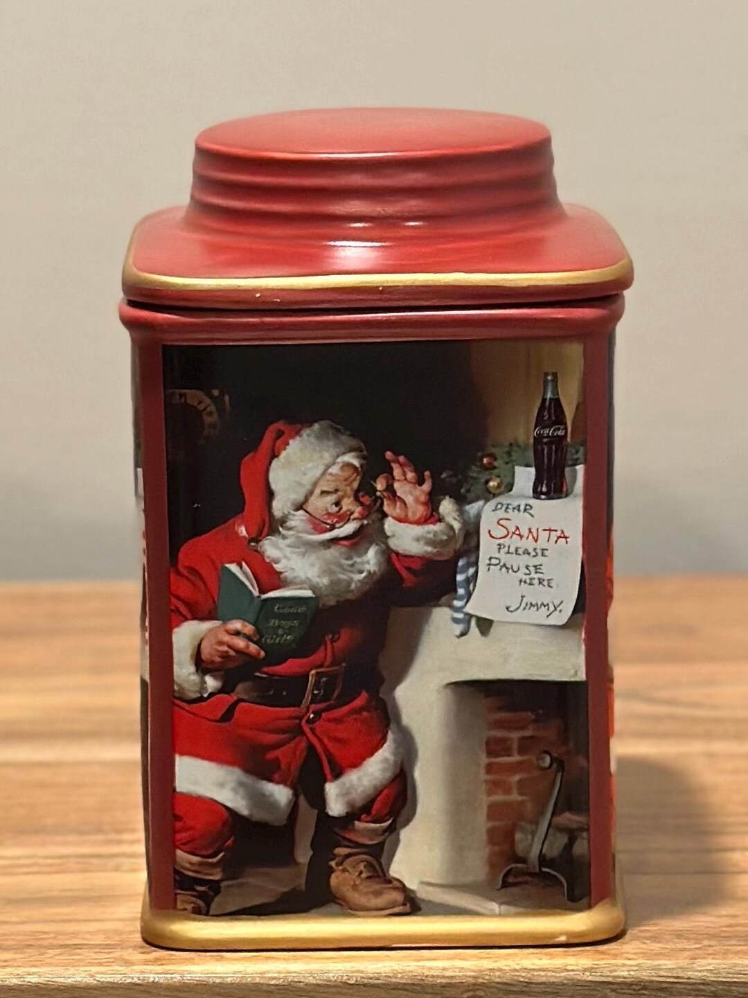 Vintage Coca-cola Stoneware Canister "tired Santa" 2002 - Etsy