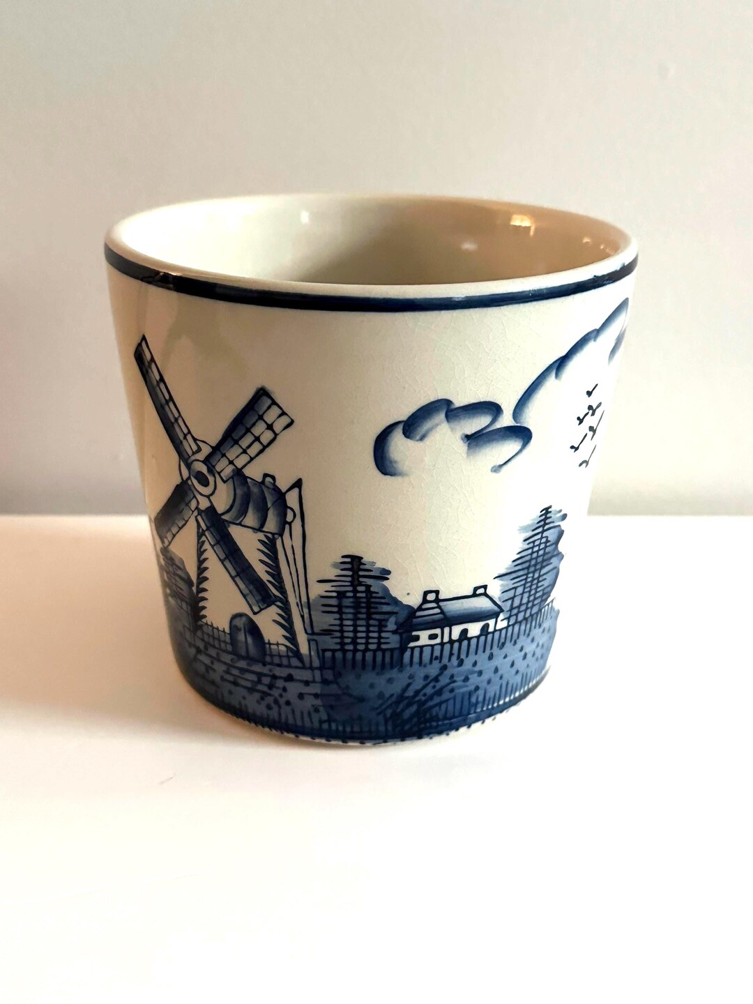 Blue Delft Style Dutch Windmill Crock Planter - Etsy