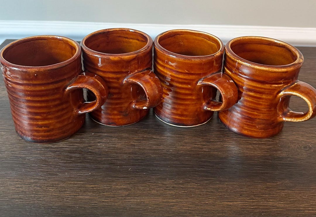 Vintage Hall Pottery Brown Ribbed Coffee Mugs #2648 Set of 4 - Etsy