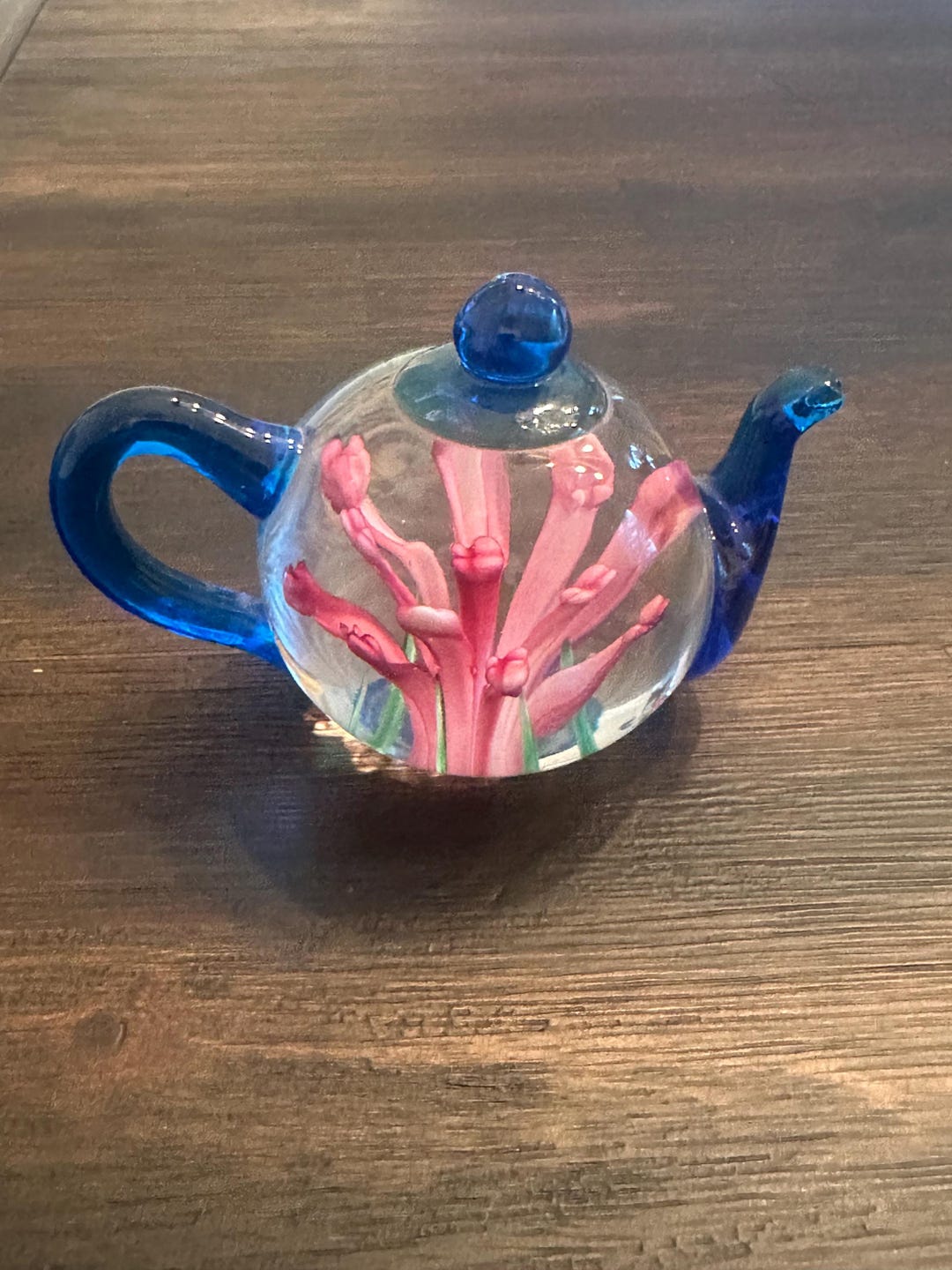 Vintage Art Glass Paperweight Teapot Pink/blue Floral - Etsy