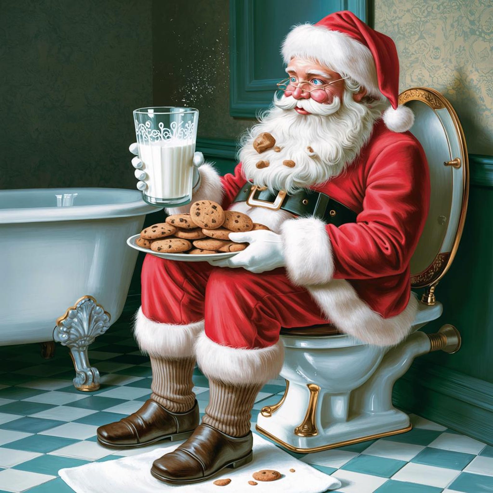 Christmas Bathroom Decor Printable | Santa Claus Funny Art | Festive ...
