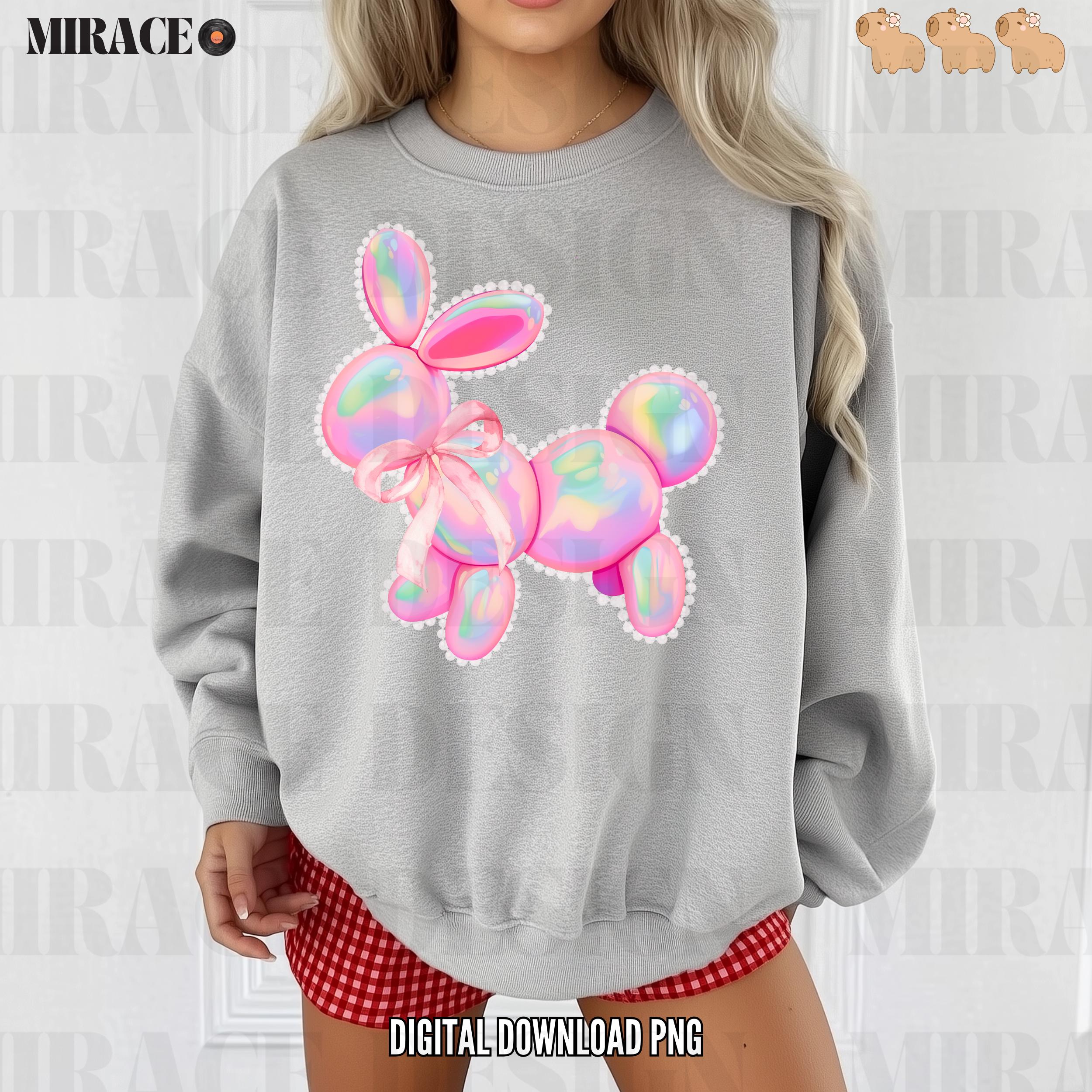 Watercolor Preppy Balloon Bunny PNG, Pearls and Bows Png, Coquette ...
