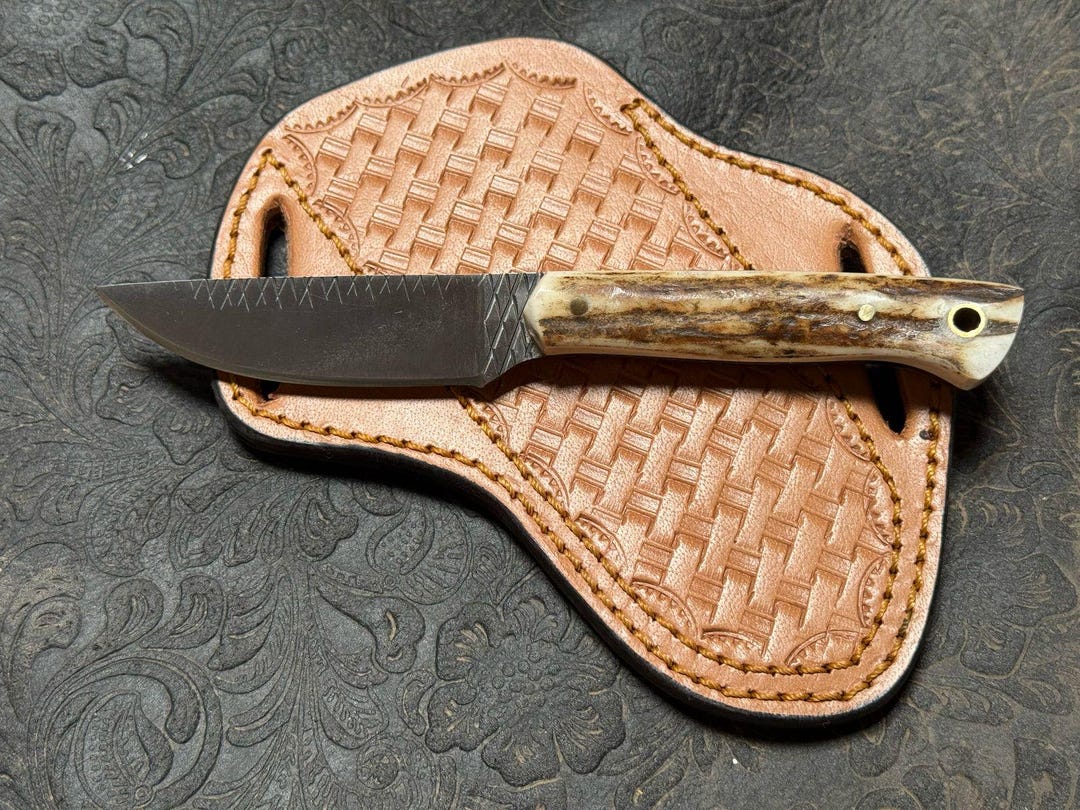 Handmade Cowboy Skinner Knife: Rasp Steel Blade, Stag Horn Handle - Etsy