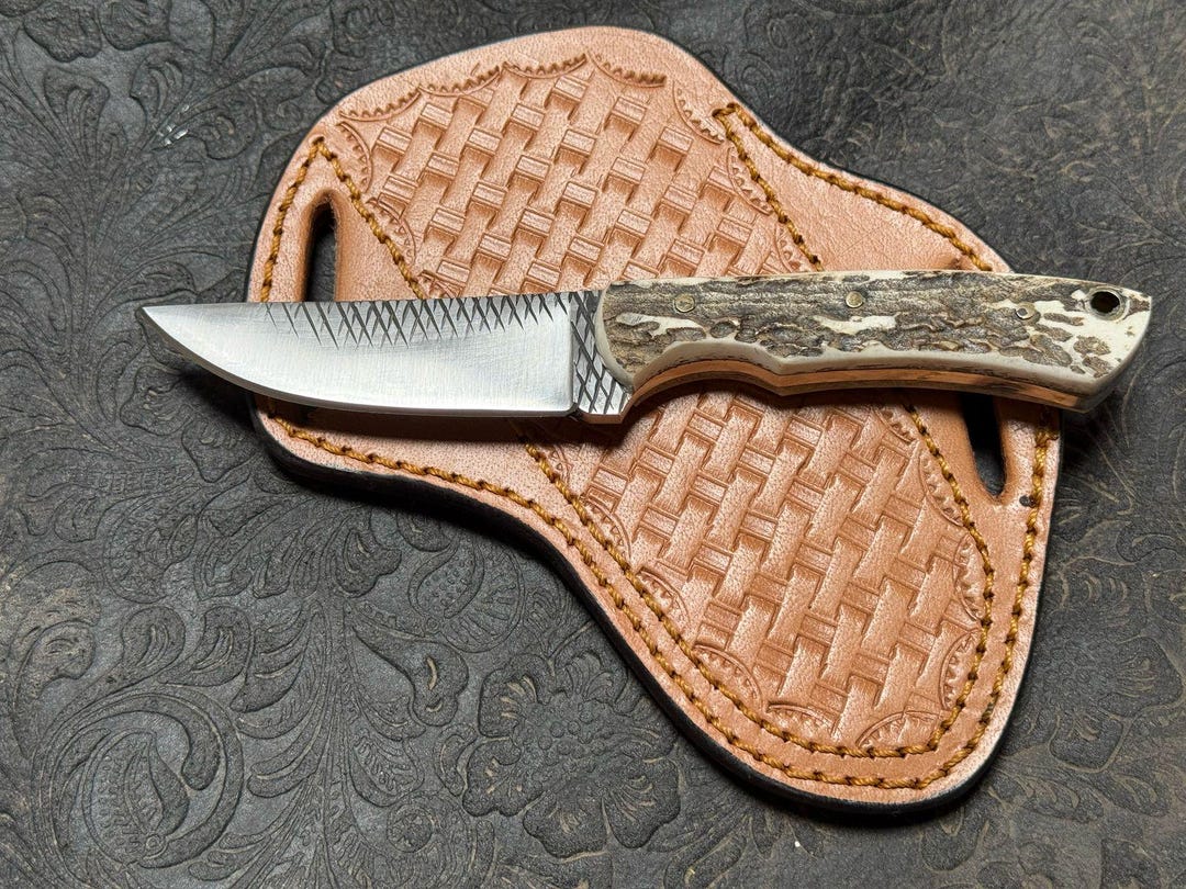 Handmade Cowboy Skinner Knife: Rasp Steel Blade, Stag Horn Handle - Etsy