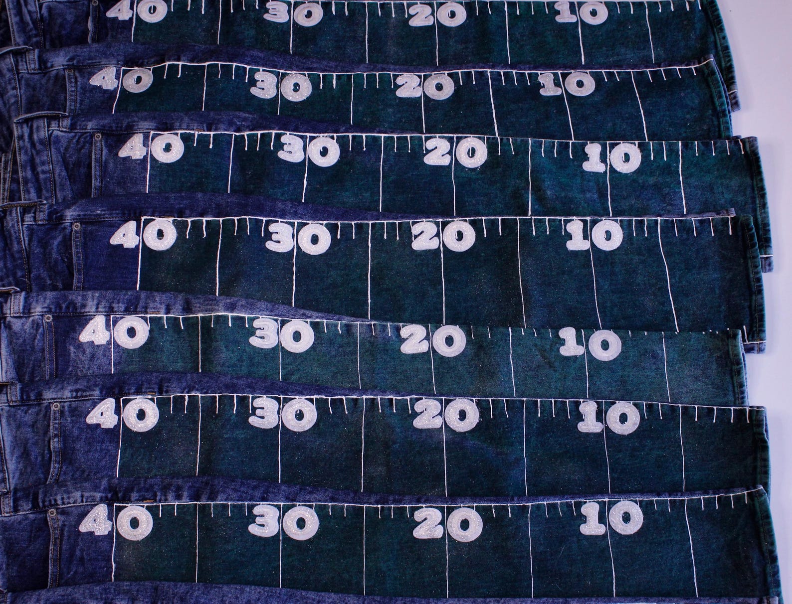 Hand-painted Football Field Jeans: Game Day Spirit Denim Homecoming ...