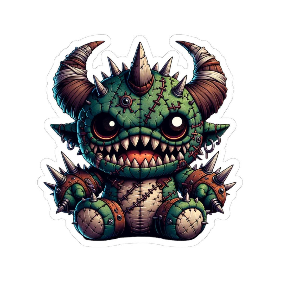 Colorflow | Spiked Green Stitched Plushie Monster Vinyl Sticker | Cute ...