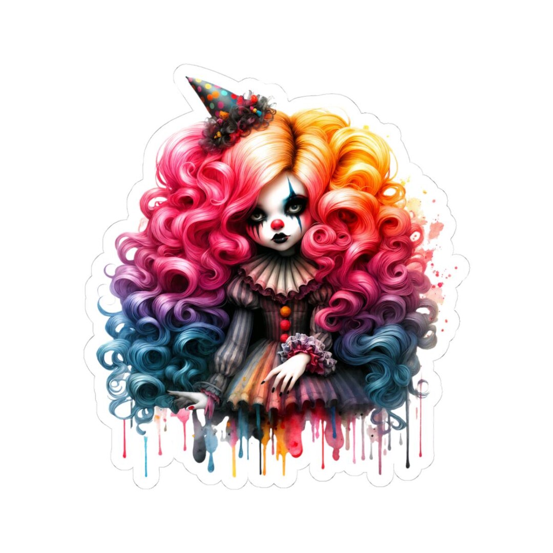 Pastel Goth Clown Girl Sticker | Rainbow Curls, Circus Doll Art - Etsy