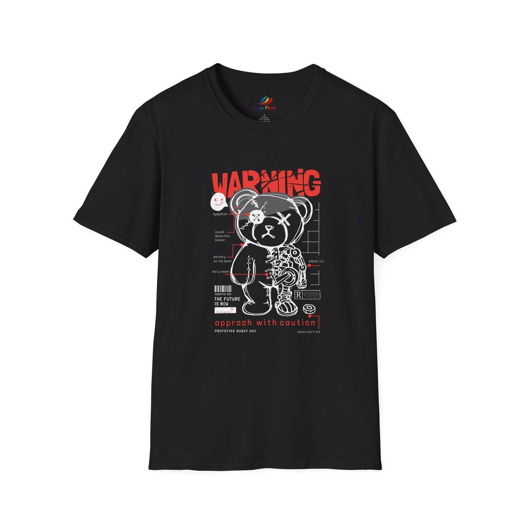 Colorflow | Warning Robotic Bear T Shirt Cyberpunk Streetwear Tee ...