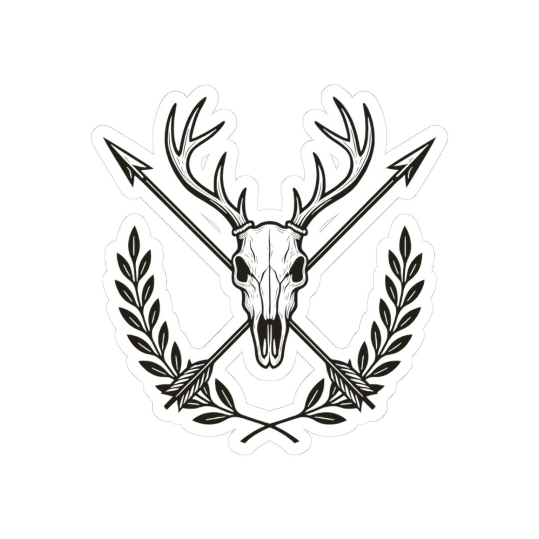 Deer Skull Sticker | Crossed Arrows and Antlers Laurel Decal | Hunting ...