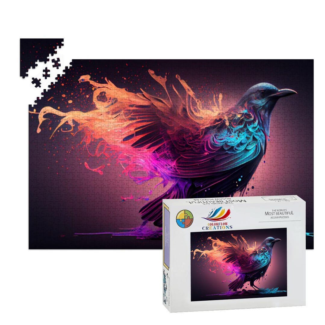 Neon Raven Jigsaw Puzzle: Abstract Bird Art, Bold Colors - Etsy