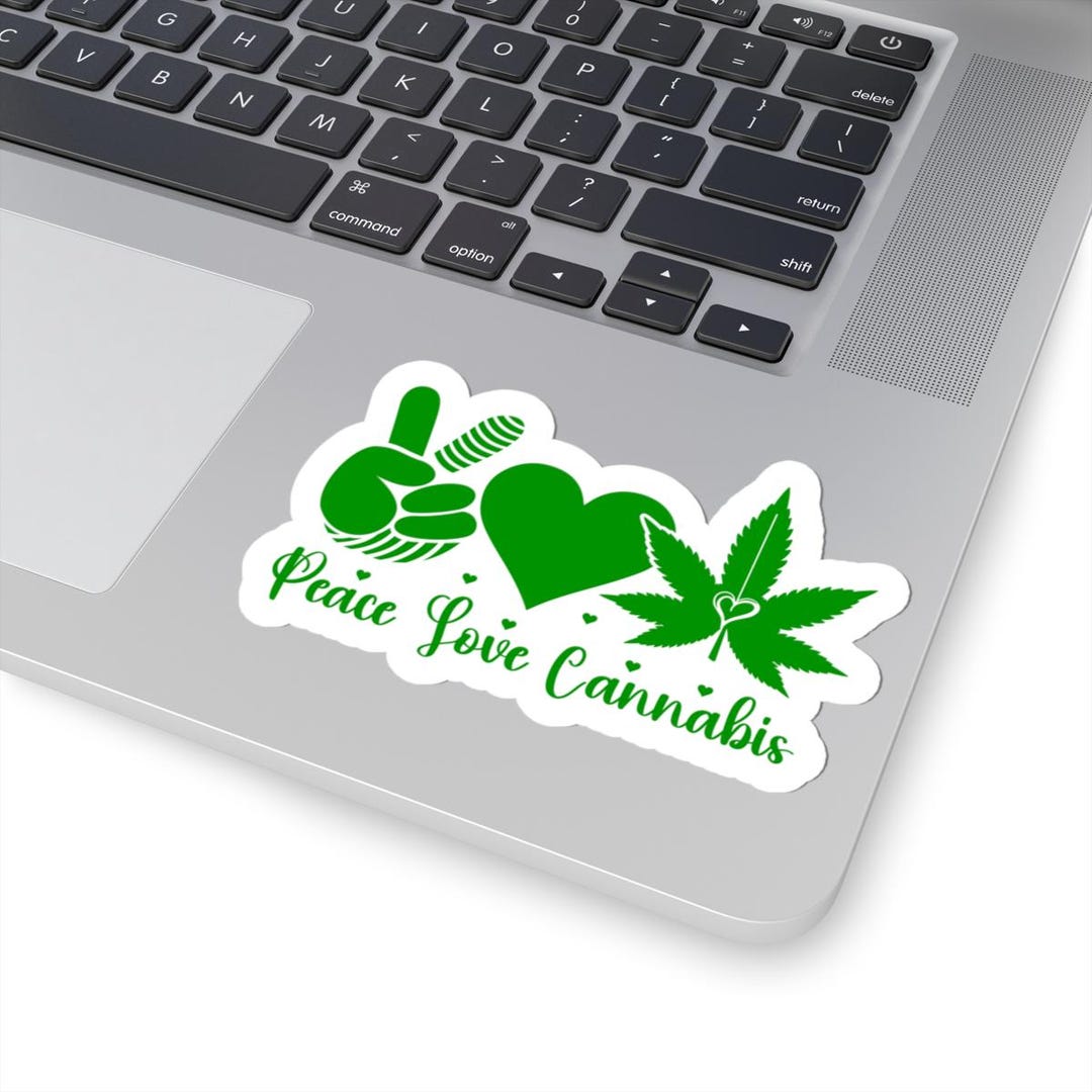 Peace Love Cannabis Sticker | Hippie Weed Leaf Vinyl Decal - Etsy