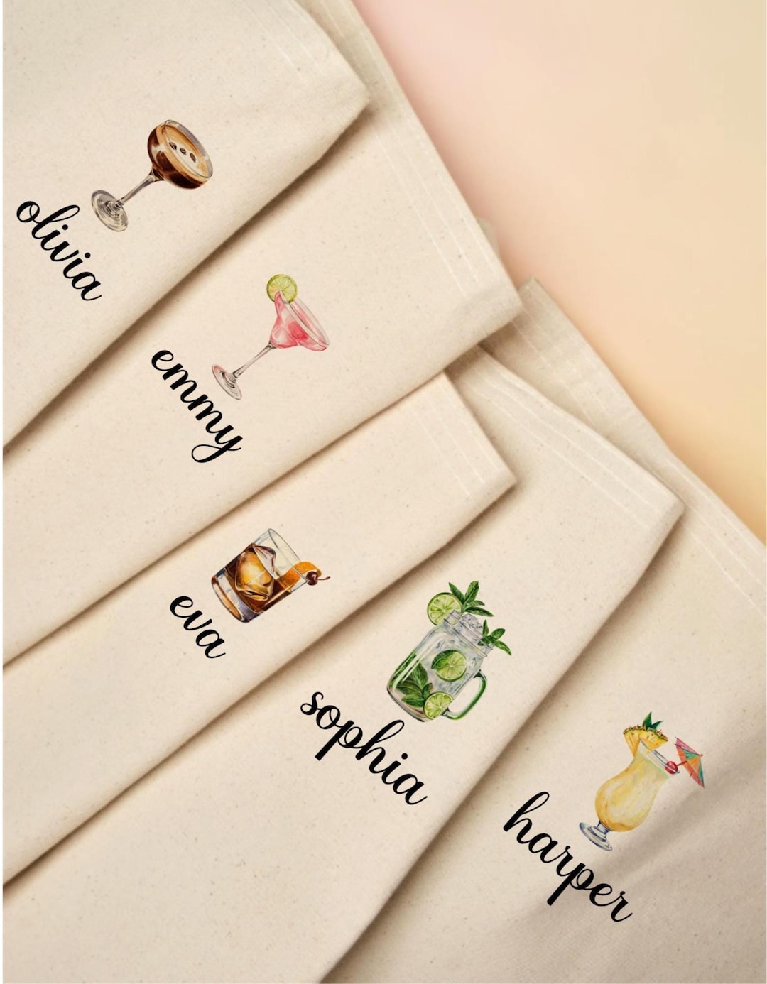Bachelorette Tote With Names Tote Bag With Cocktail Icons Custom Name ...