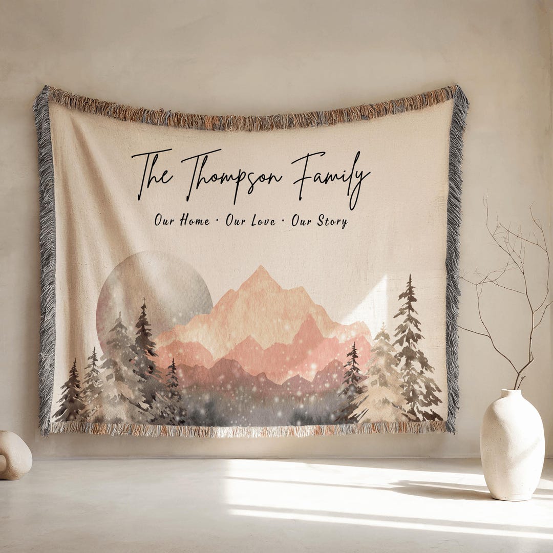 Personalized Family Blanket, Family Wall Blanket, Mountain Throw Family ...