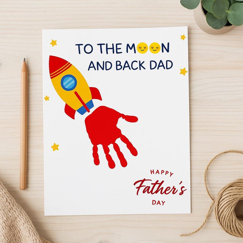 Fathers Day Handprint Craft | Printable Rocket Card for Kids | DIY Gift ...