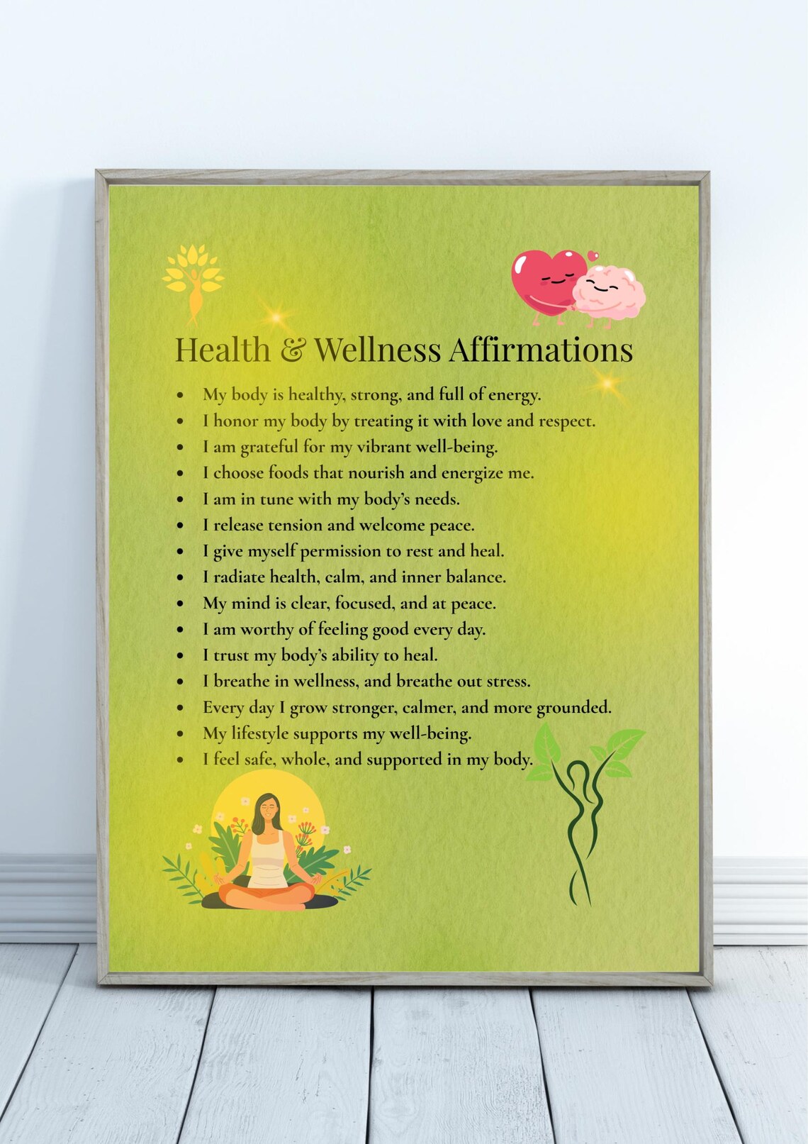 Health & Wellness Affirmation Printable | Positive Self-care Quotes ...
