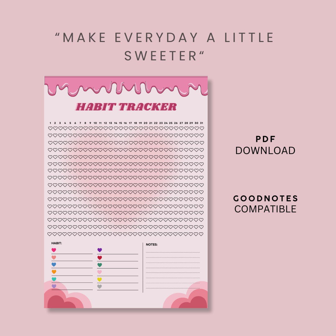 Sweet Cute Hearts Habit Tracker Printable | Everyday Habit Tracker ...